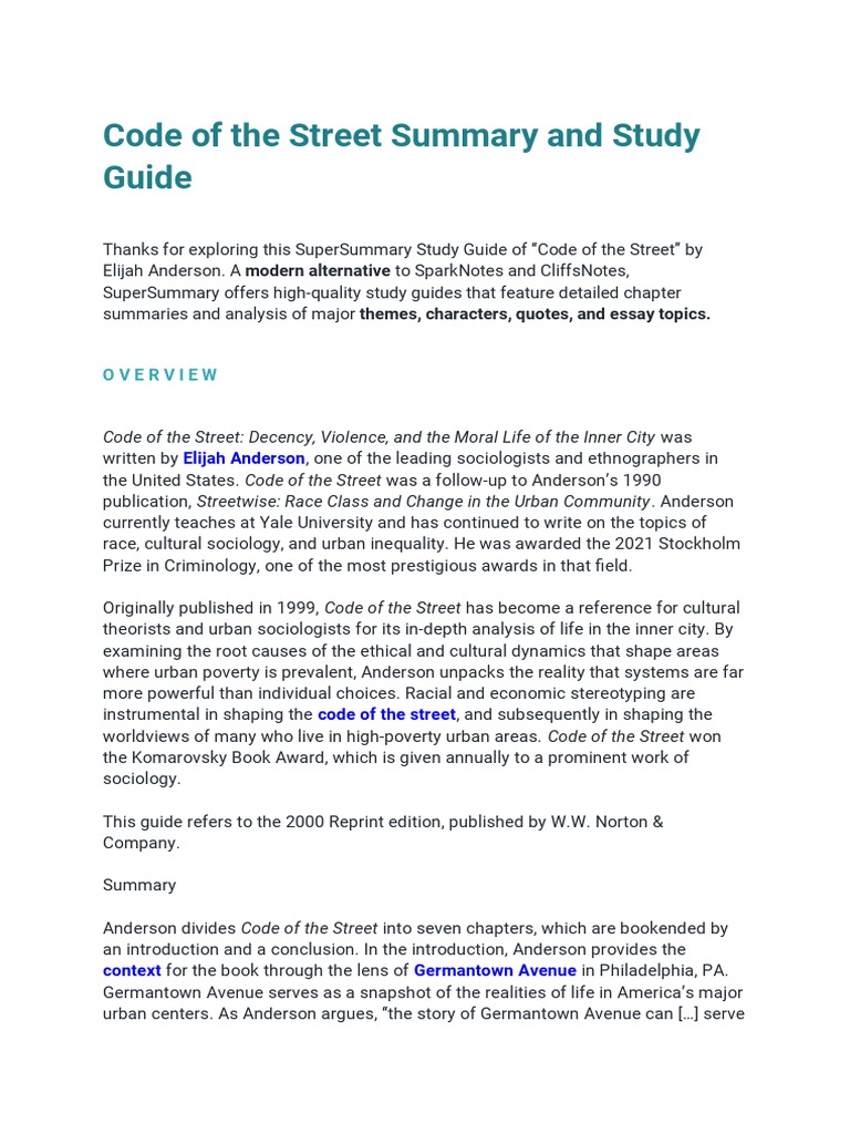 Code of The Street Summary and Study Guide | PDF | Violence | Sociology