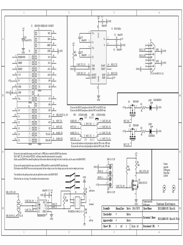 RS232 & RS485 Shield Schematic | PDF