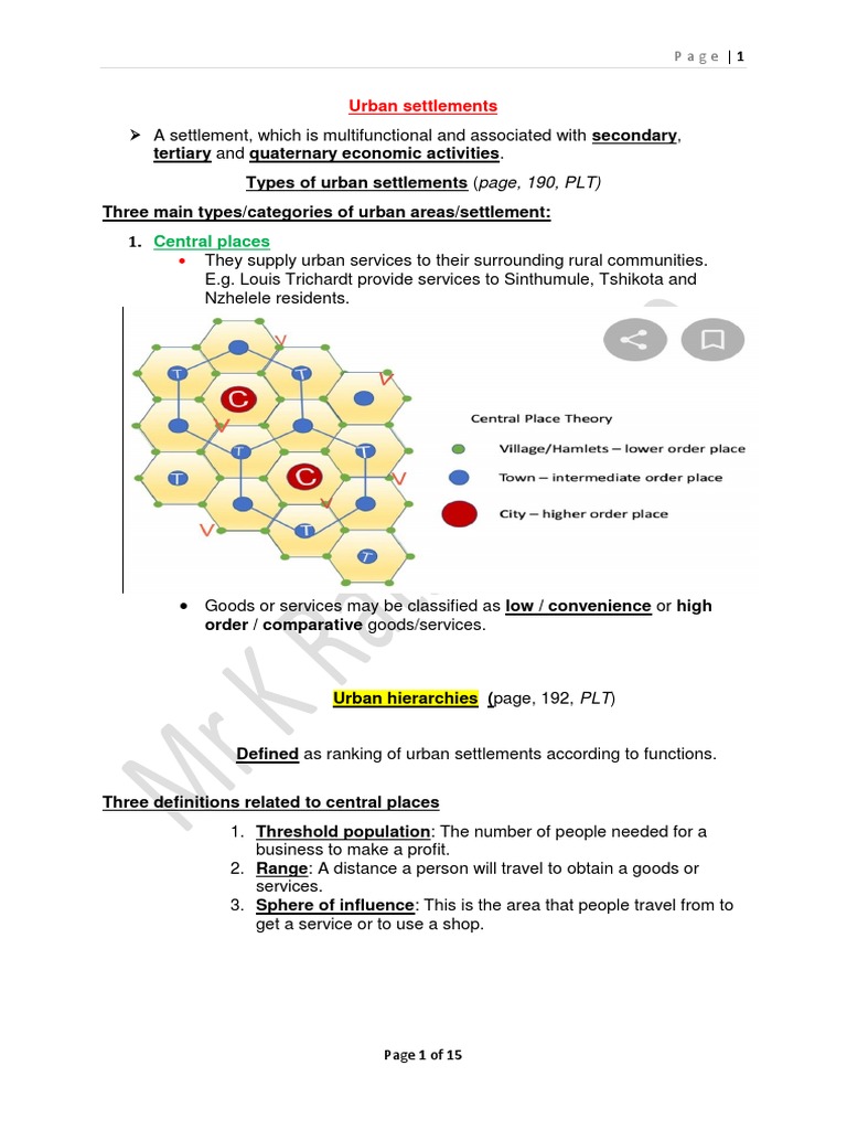 Urban Settlements Notes | PDF | Urbanization | Goods
