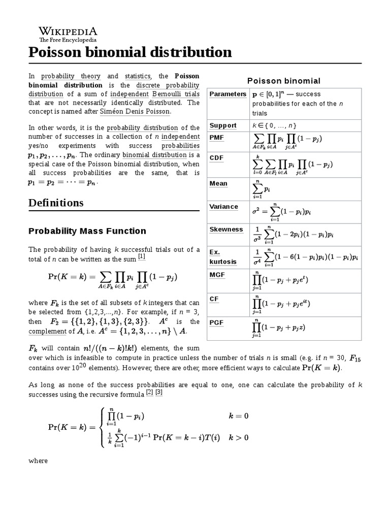 Poisson Binomial Distribution | PDF | Statistics | Mathematical Analysis
