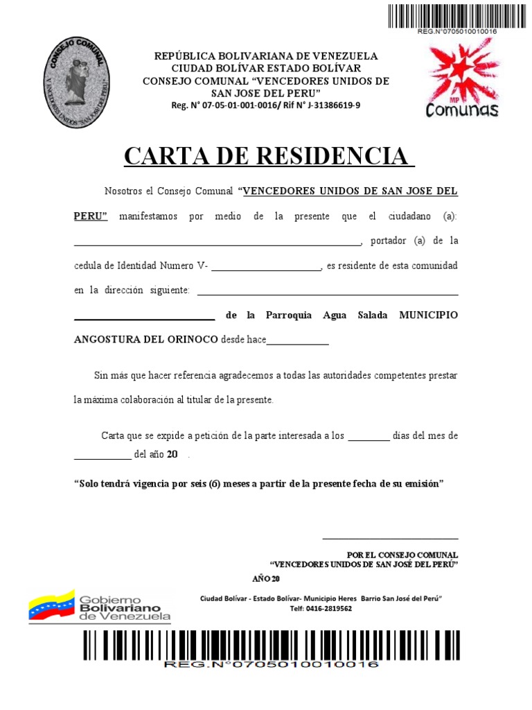 CARTA DE RESIDENCIA CONSEJO Formato 2 | Descargar gratis PDF | América ...