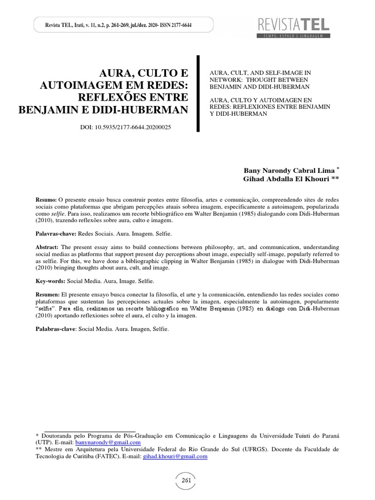 Aura, Culto e Autoimagem em Redes: Reflexões Entre Benjamin e Didi ...
