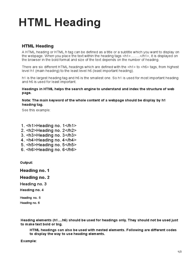 9.HTML Heading | PDF