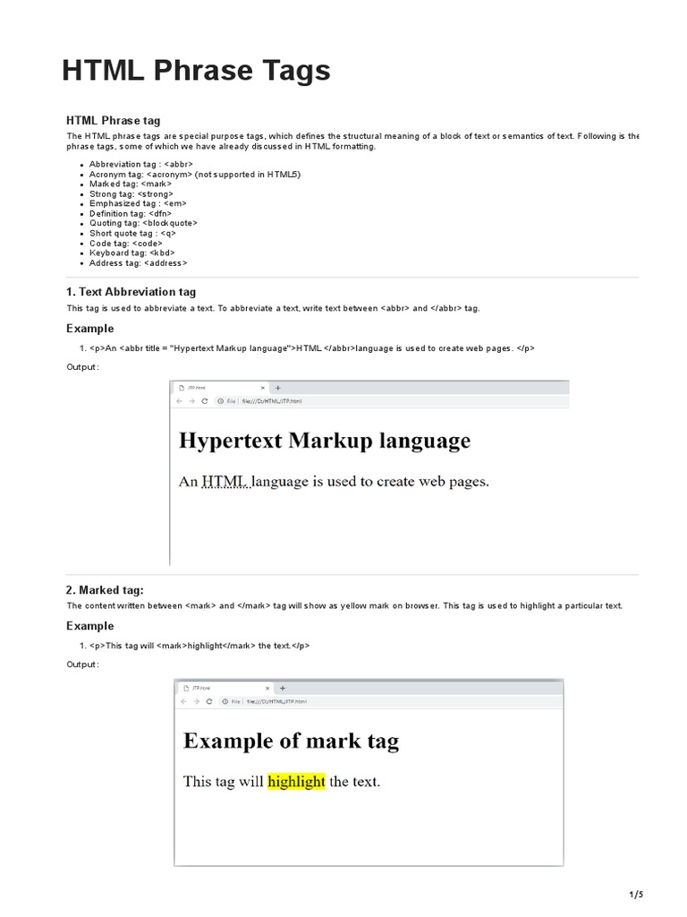 11html Phrase Tags Pdf Html Element Html