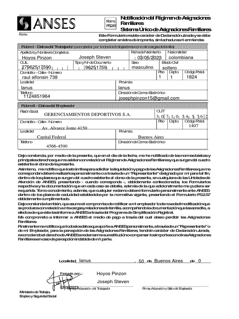 Hoyos Pinzon Joseph Steven 03/05/2023 Colombiana 27962517590 96251759 ...