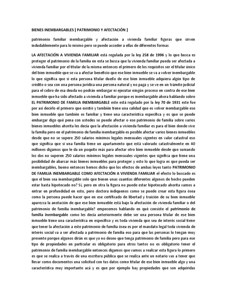 Bienes Inembargables | PDF