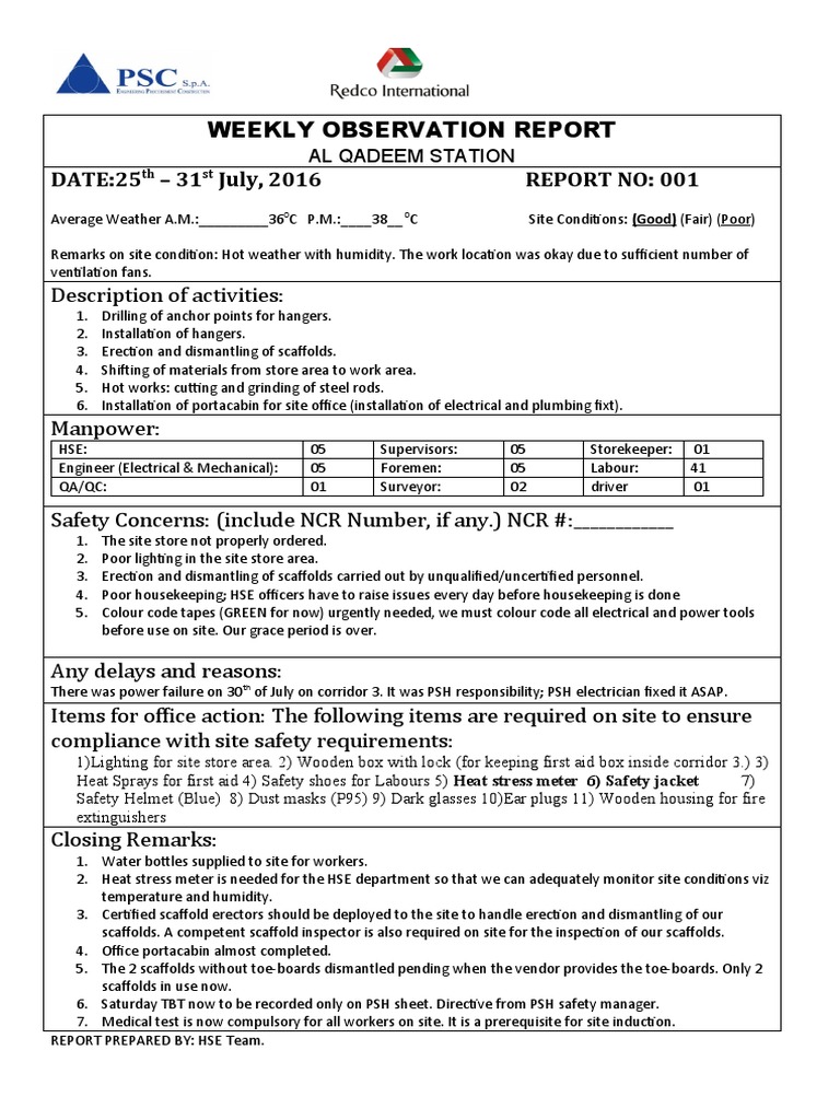 Weekly Observation Report NCR | PDF