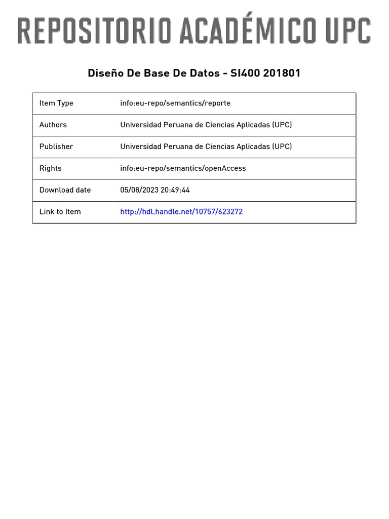 SI400_Diseño_De_Base_De_Datos_201801 | PDF | Bases de datos | SQL SI400_Diseño_De_Base_De_Datos_201801 | PDF | Bases de datos | SQL