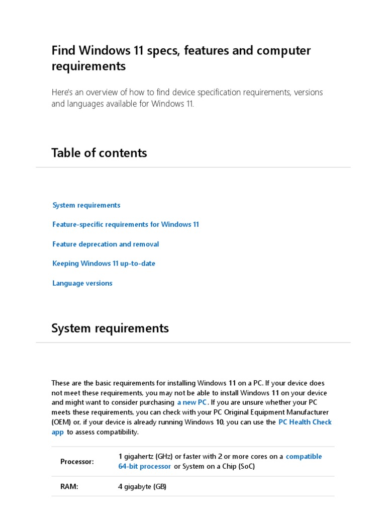 Windows 11 Specifications - Microsoft | PDF | Windows 10 | Microsoft ...