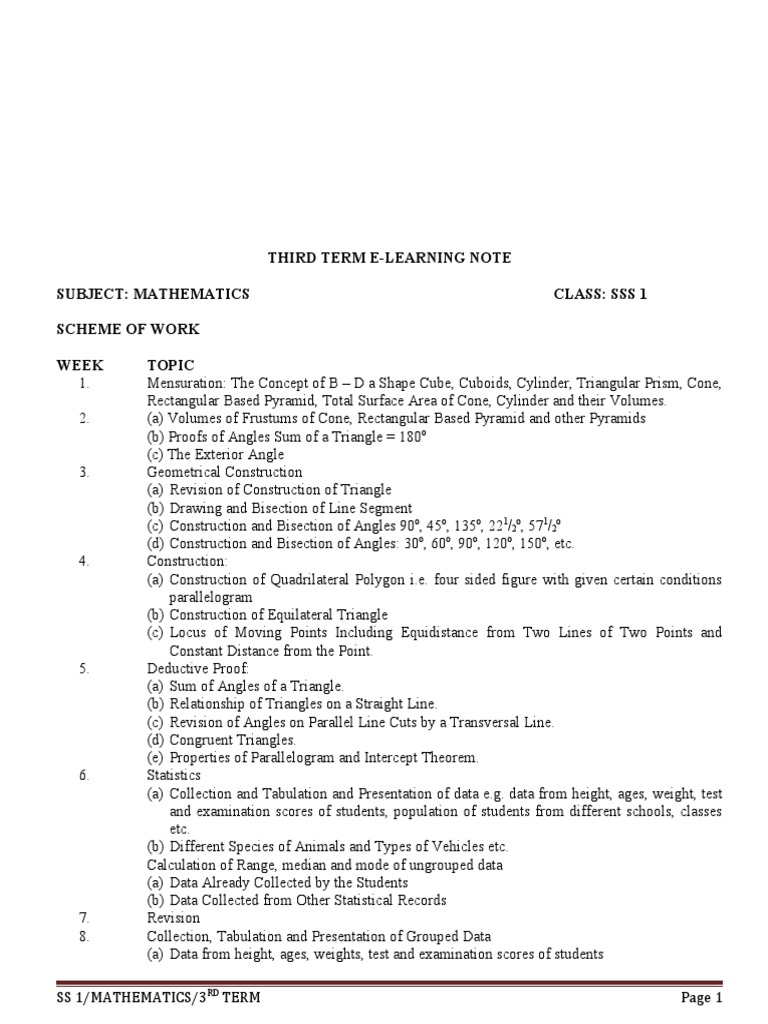 3rd Term s1 Mathematics | PDF | Area | Triangle