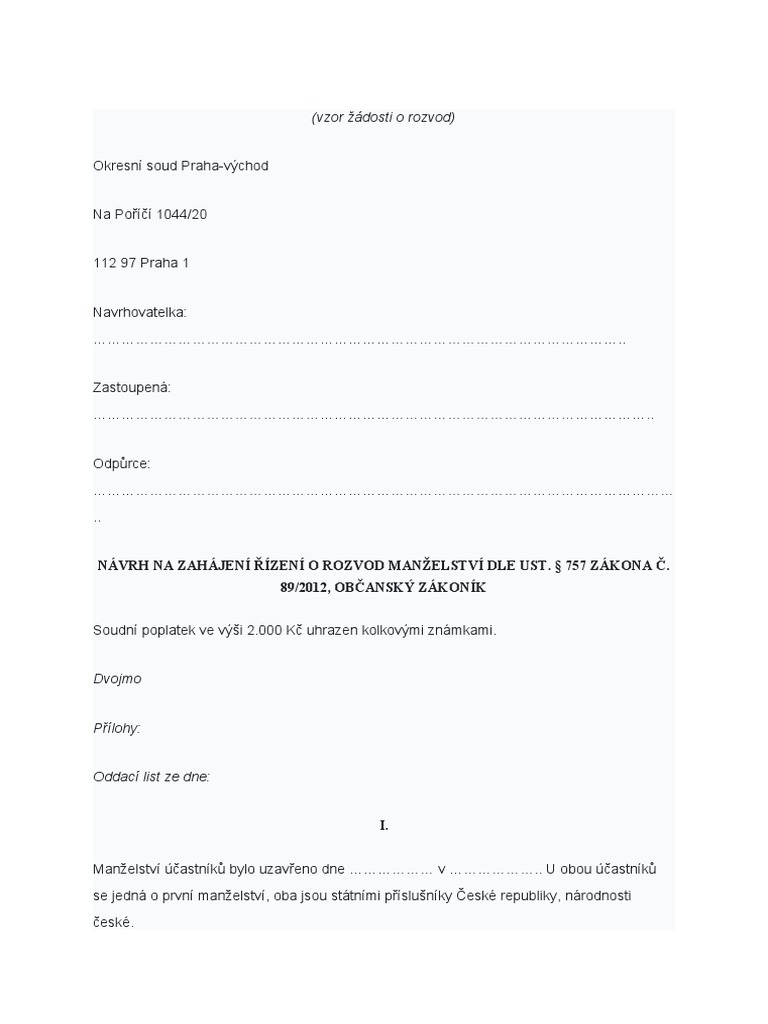 Žádost o Rozvod Vzor | PDF