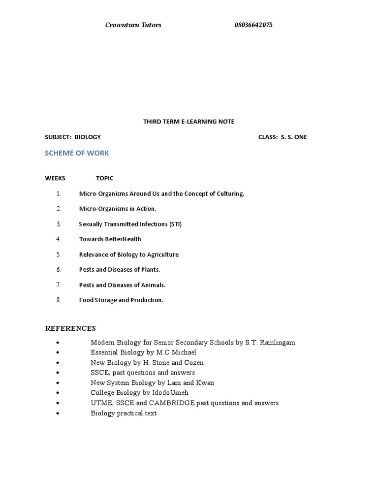 3rd Term s1 Biology | PDF