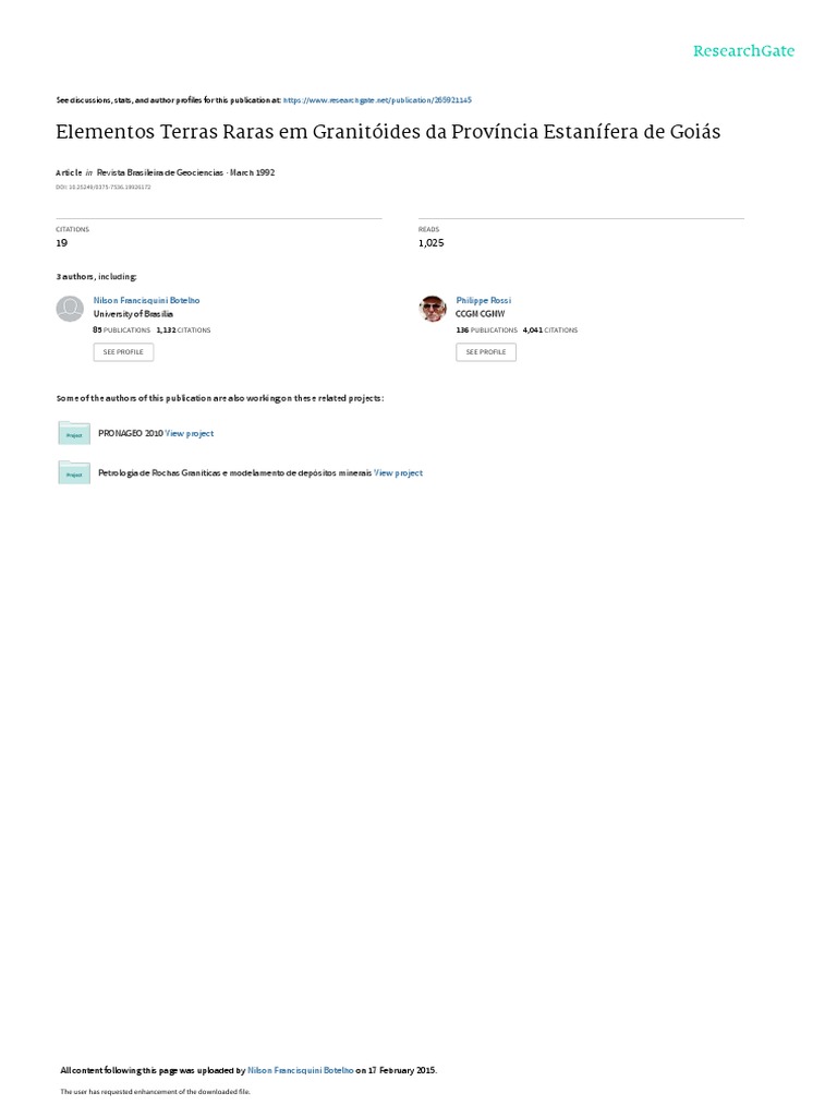 Elementos Terras Raras em Granitoides Da Provincia | PDF | Geological ...