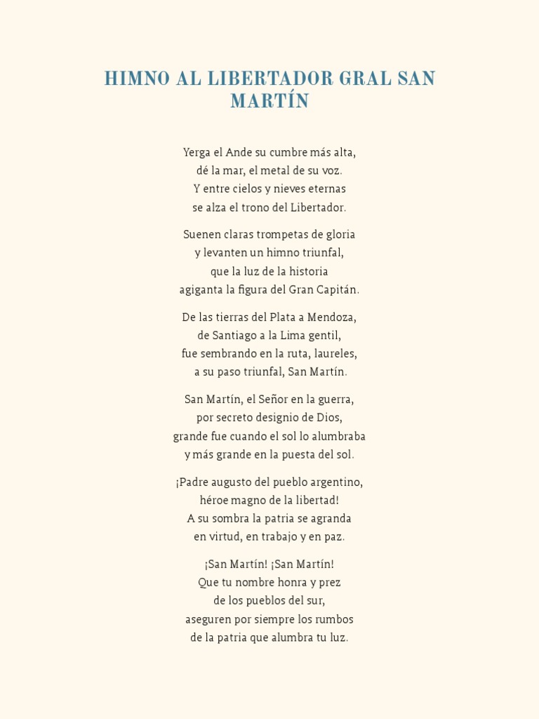 Letra Himno Al Libertador Gral San Martin | PDF