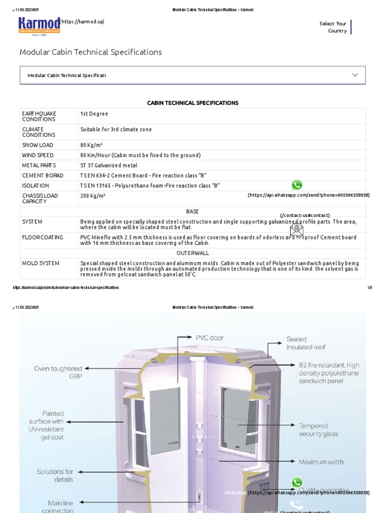 Modular Cabin Technical Specifications Karmod Pdf Fiberglass Polyurethane