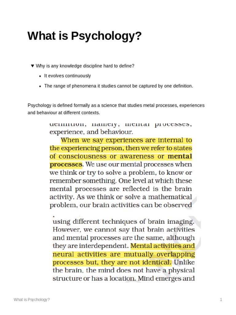 What is Psychology class 11 notes | PDF | Psychology | Mind