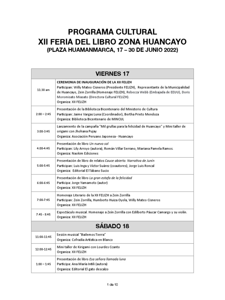 Programa Cultural Xii Felizh | PDF