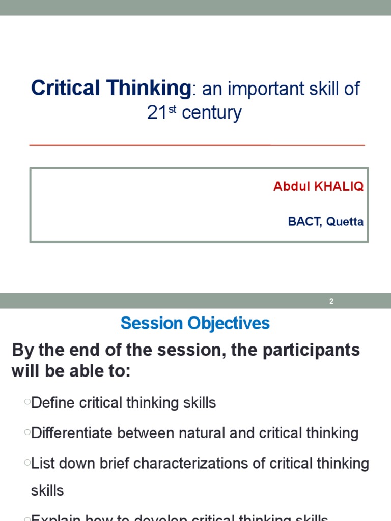 Presentation On Critical Thinking Skills | PDF | Critical Thinking | Thought