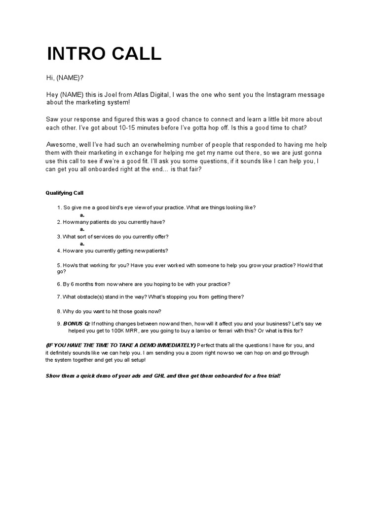 Intro Script - Cold - Instagram - Free Trial | PDF