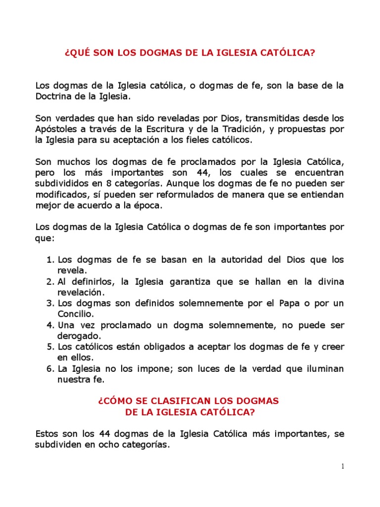 Principales Dogmas de La Iglesia Catolica | PDF | Dogma | Iglesia Católica