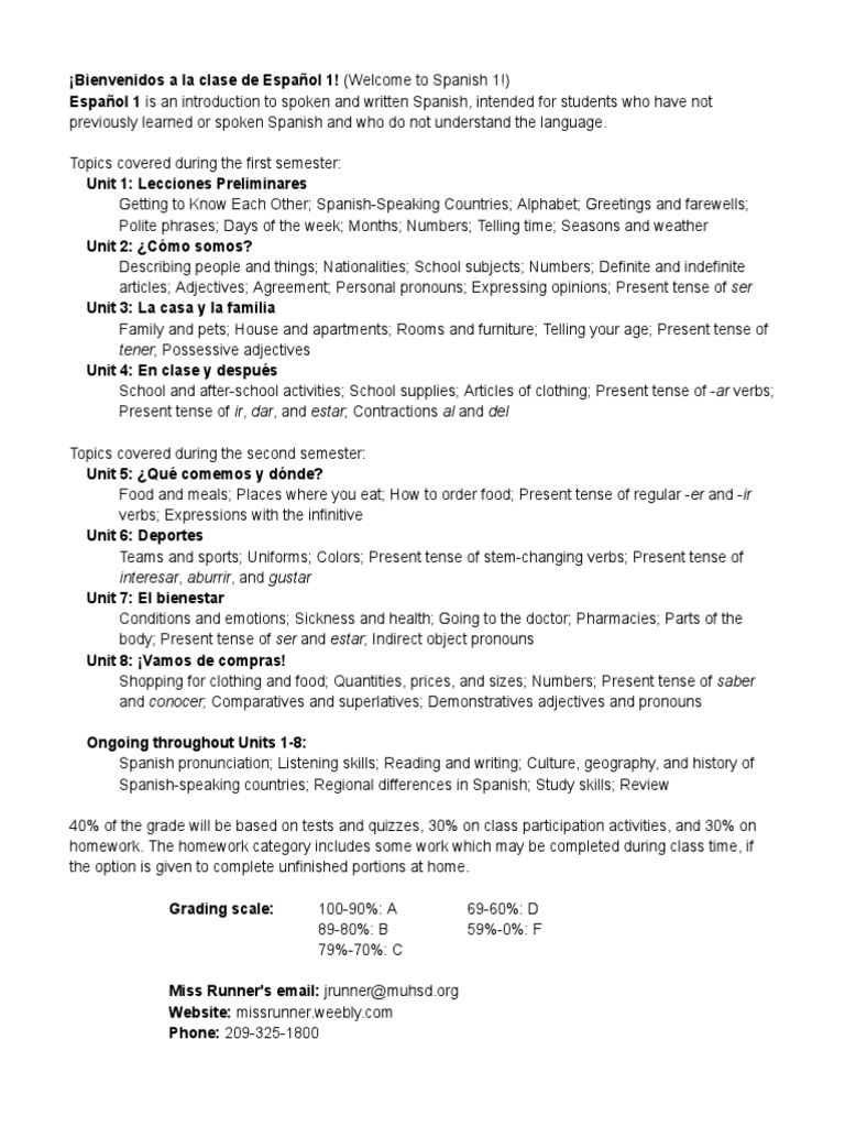 Reglas de la Clase de Español 1 | PDF | Spanish Language | Verb