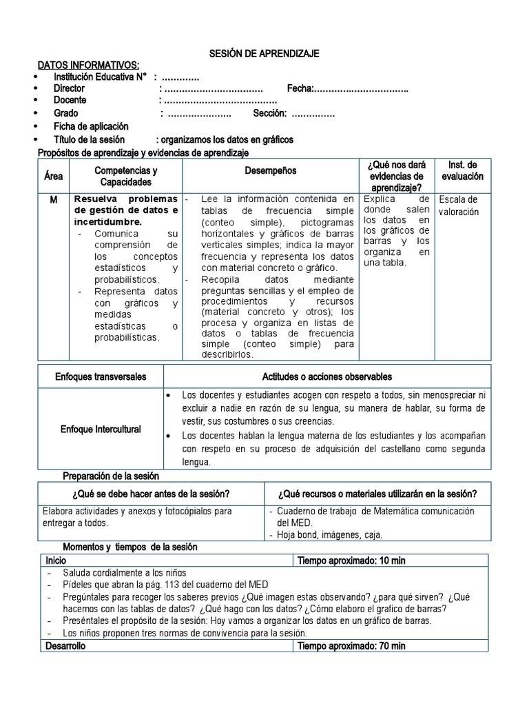 SESIÓN DE APRENDIZAJE Organizamos Los Datos en Gráficos | PDF | Aprendizaje | Estadísticas