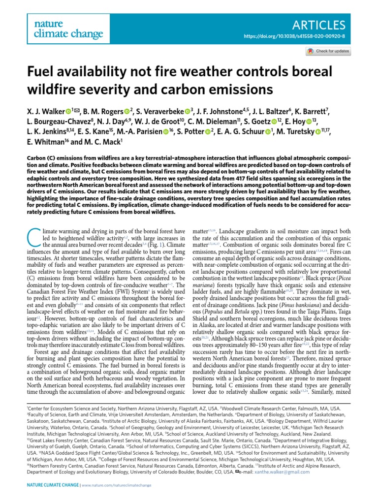 Fuel Availability Not Fire Weather Controls Boreal Wildfire Severity ...