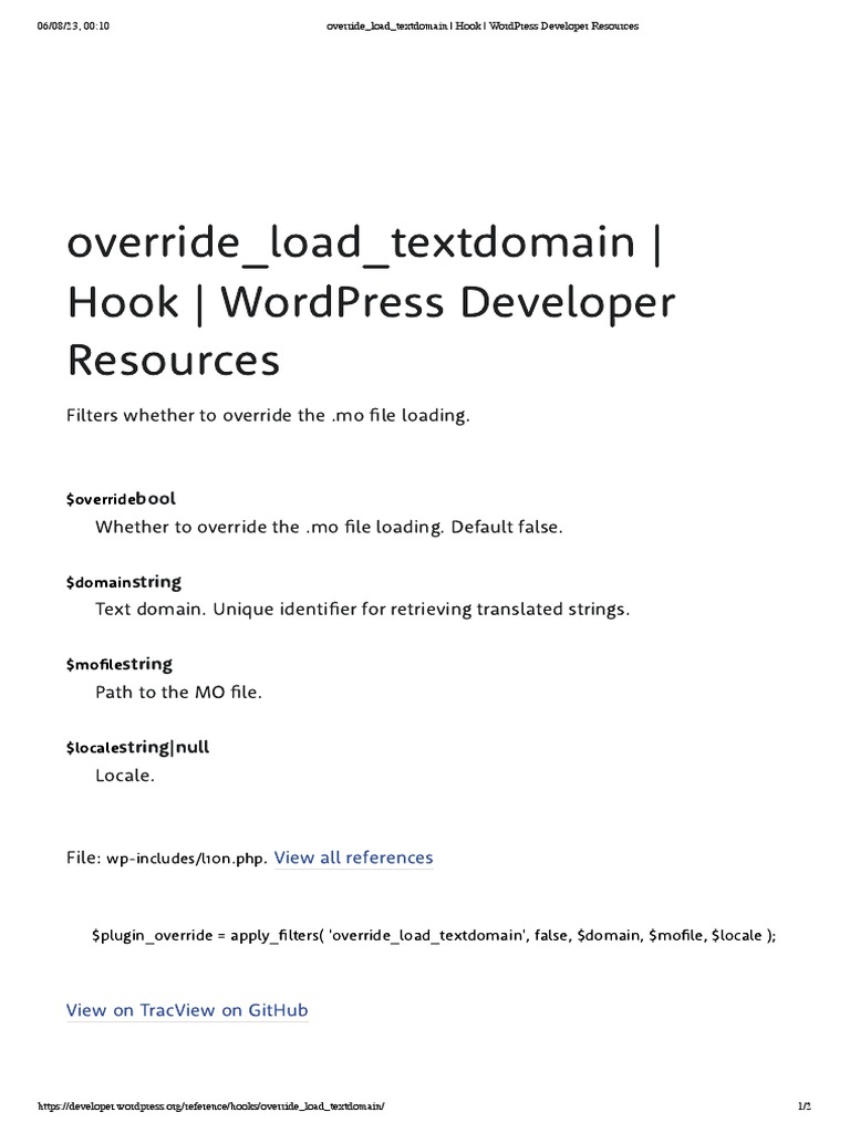 Override - Load - Textdomain - Hook - WordPress Developer Resources | PDF | Computers