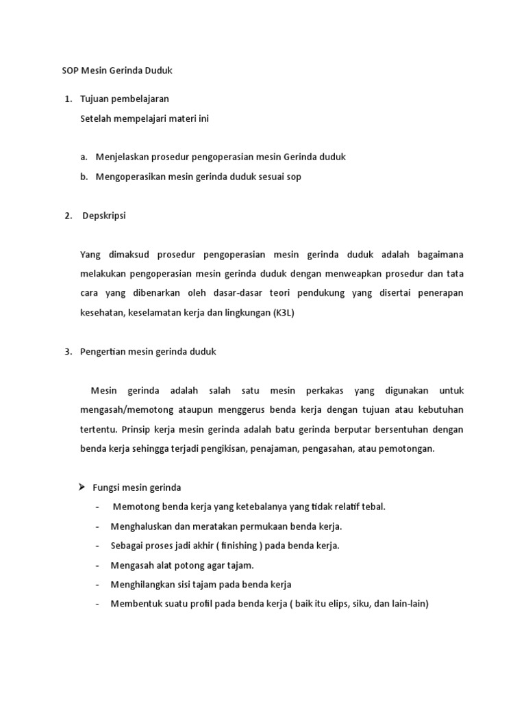 SOP Mesin Gerinda Duduk | PDF