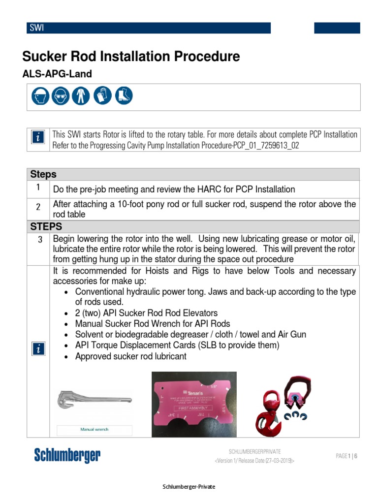 Conventional Sucker Rod Running Procedure SWI | PDF | Torque | Equipment
