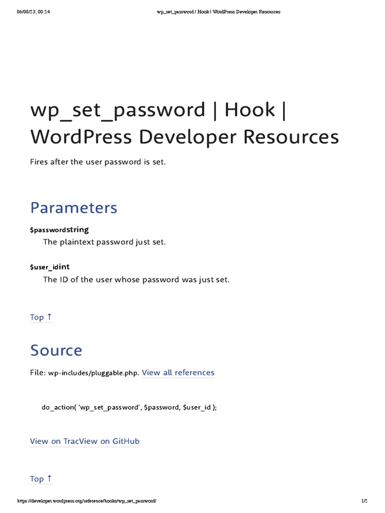 WP - Set - Password - Hook - WordPress Developer Resources | PDF