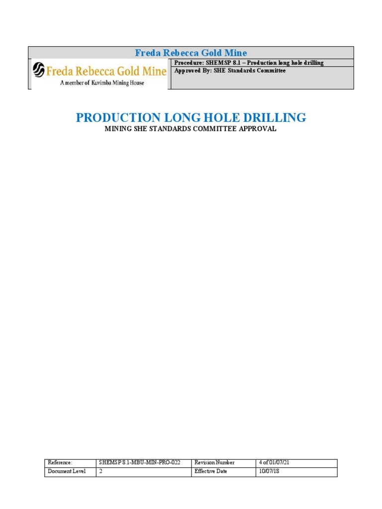 SHEMPS 8.1 MBU-MIN-PRO-022 Production Longhole Drilling | PDF