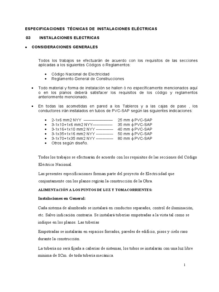 Especificaciones Técnicas Eléctricas | Descargar gratis PDF | Conductor electrico | Cobre