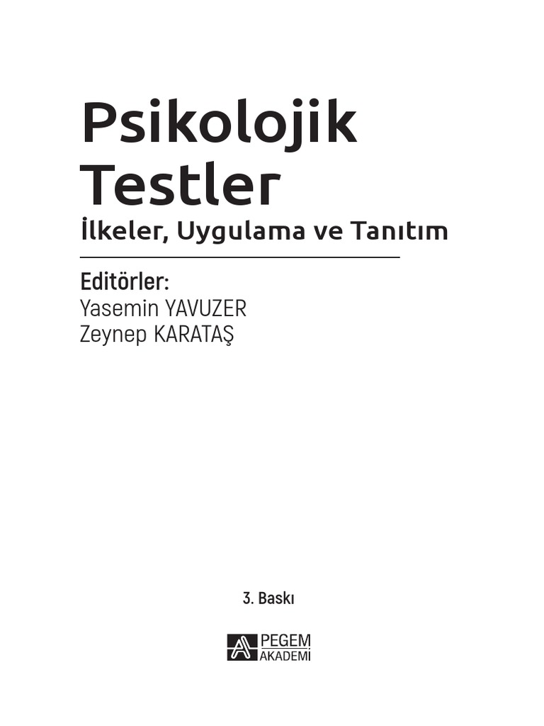Psikolojik Testler: İlkeler, Uygulama Ve Tanıtım | PDF