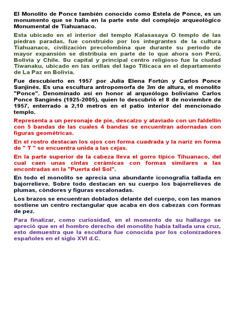 El Monolito de Ponce También Conocido Como Estela de Ponce | PDF