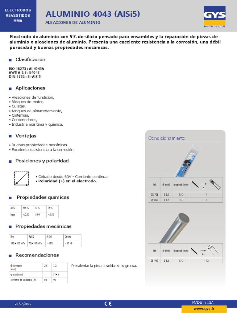 Daros Tecn. Electrodo 4043 | PDF | Aluminio | Construcción