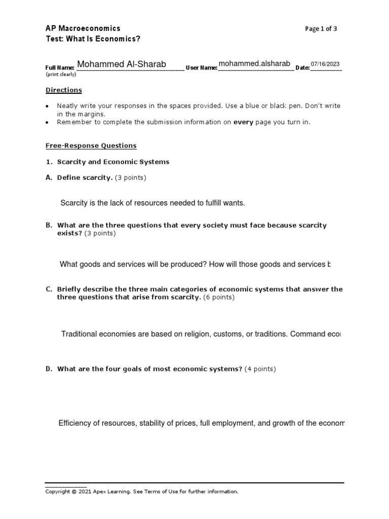 Econ - Unit 1 Test Written Portion | PDF | Economics | Market (Economics)