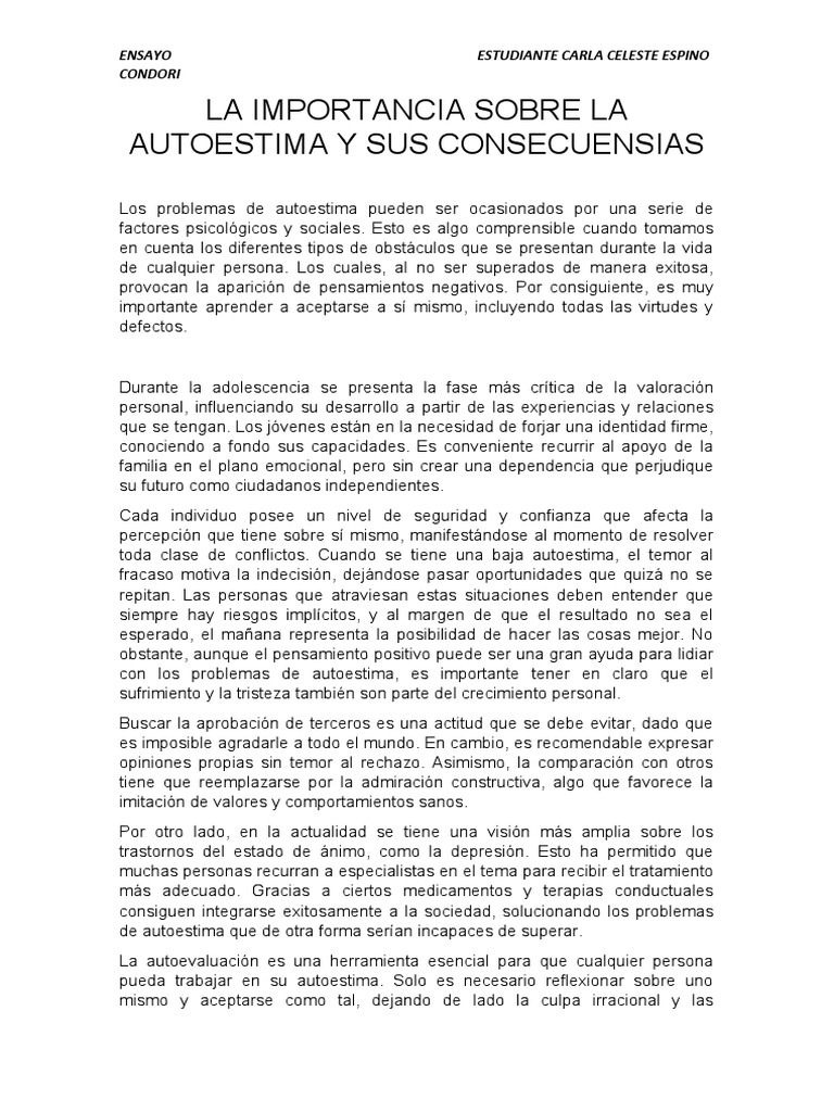 La Autoestima | PDF | Autoestima | Depresión (estado de ánimo)