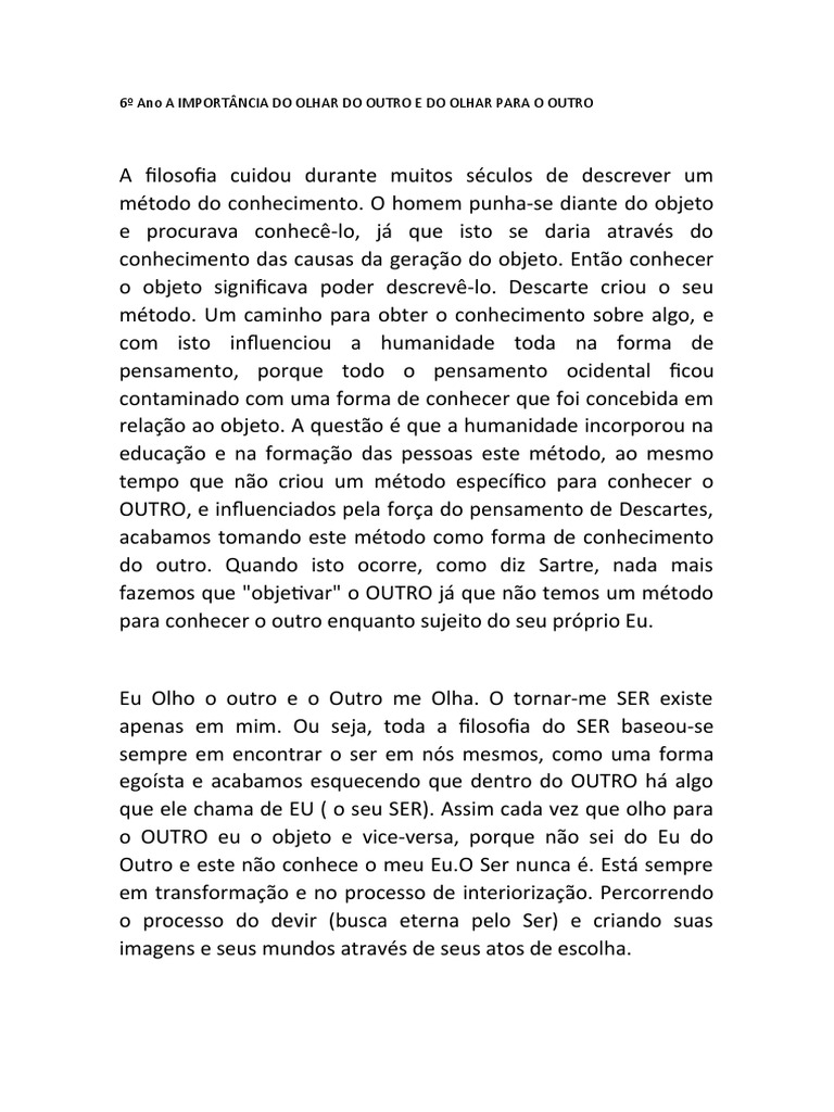 6º Ano a Importância Do Olhar Do Outro e Do Olhar Para o Outro | PDF ...