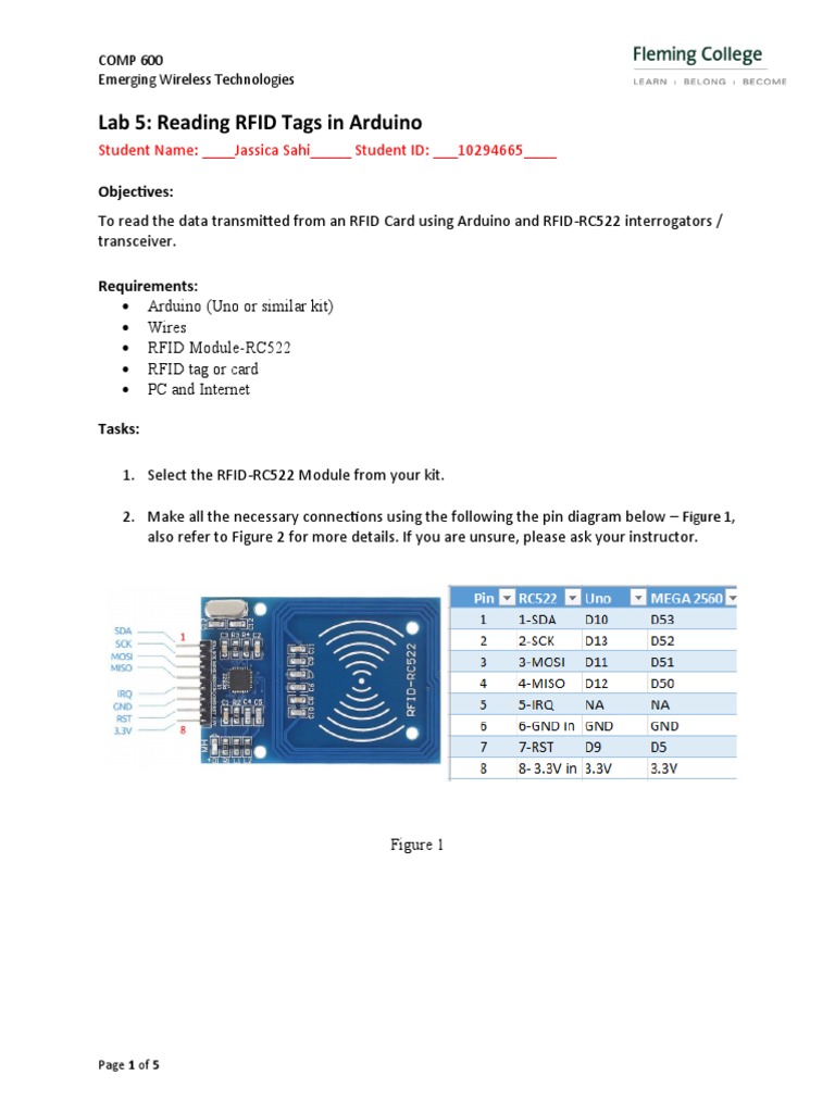 COMP600 Spring Lab#5 | PDF | Radio Frequency Identification | Arduino