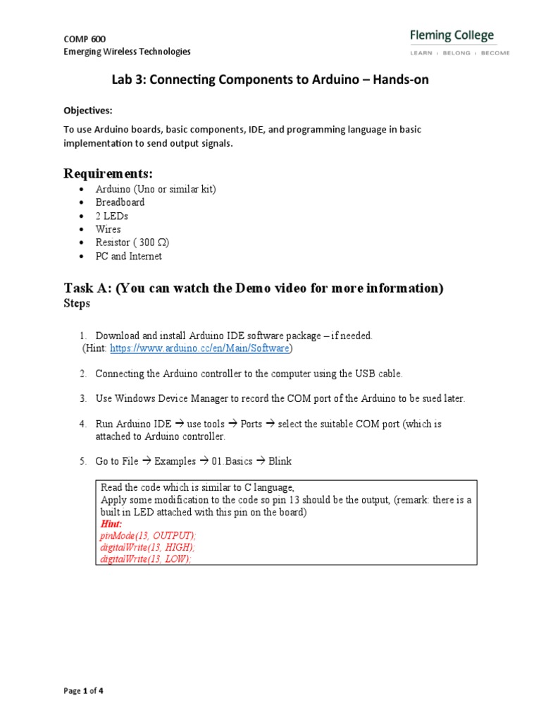 COMP600 Spring Lab#3 | PDF | Arduino | Software Engineering