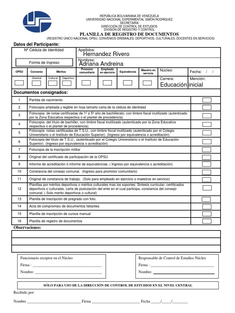 Planilla de Registro de Documentos Modificada | PDF