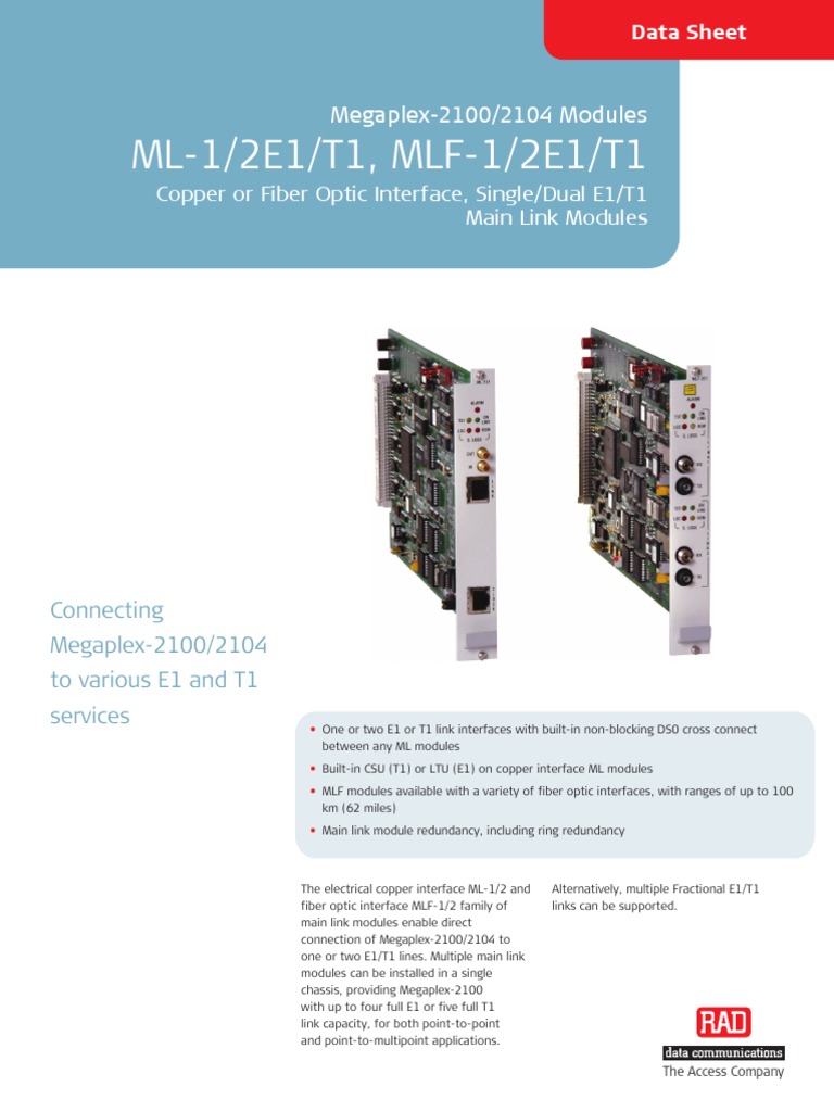 ML-2E1T1 & MLF-2E1T1data Sheet | PDF | Public Switched Telephone Network | Optical Fiber