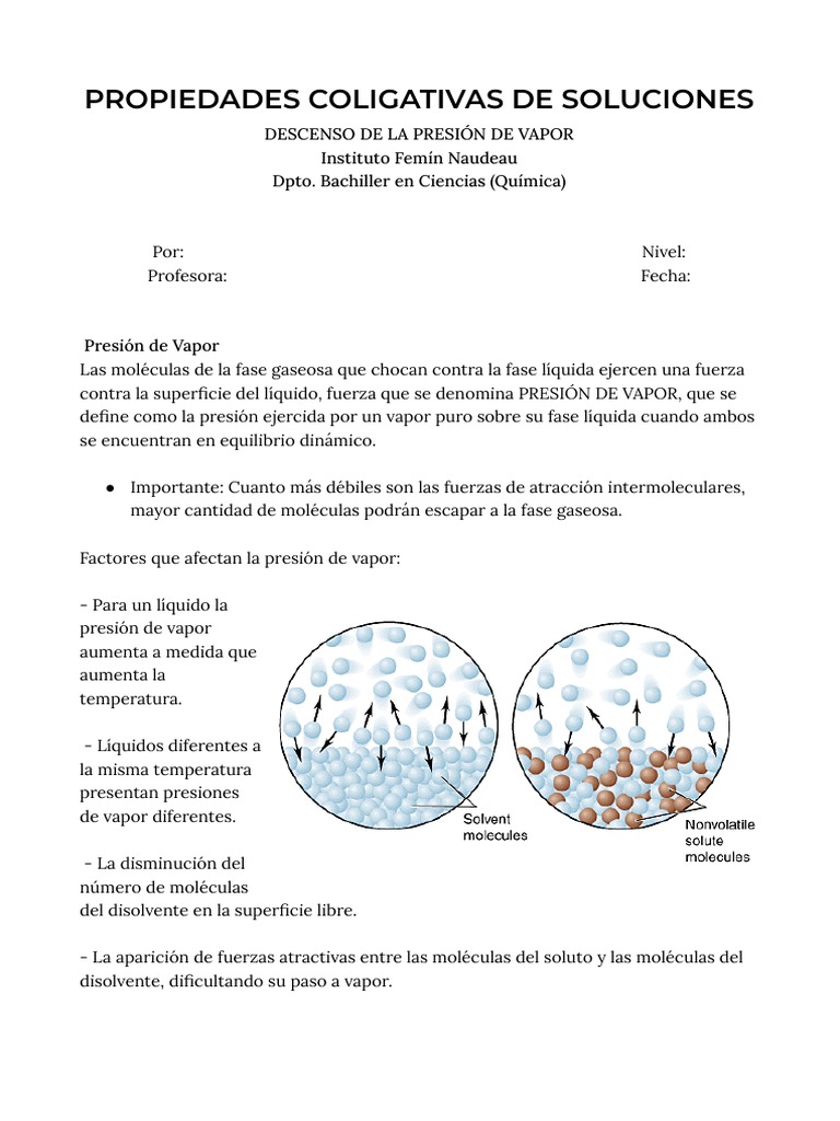 Propiedades Coligativas de Las Soluciones PRESION DE VAPOR | PDF | Vapor | Líquidos