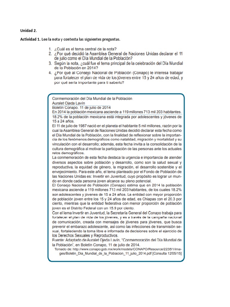 Actividades 2 | PDF | Sobrepoblación humana | Población