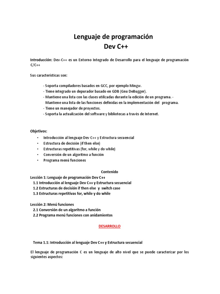 Material de Apoyo Dev C++ | PDF | C (lenguaje de programación) | Compilador