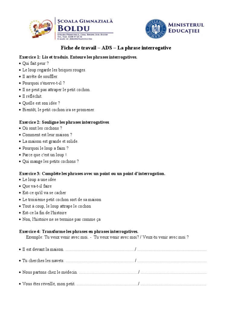 Exercices sur la phrase interrogative | PDF | Arts du langage et discipline