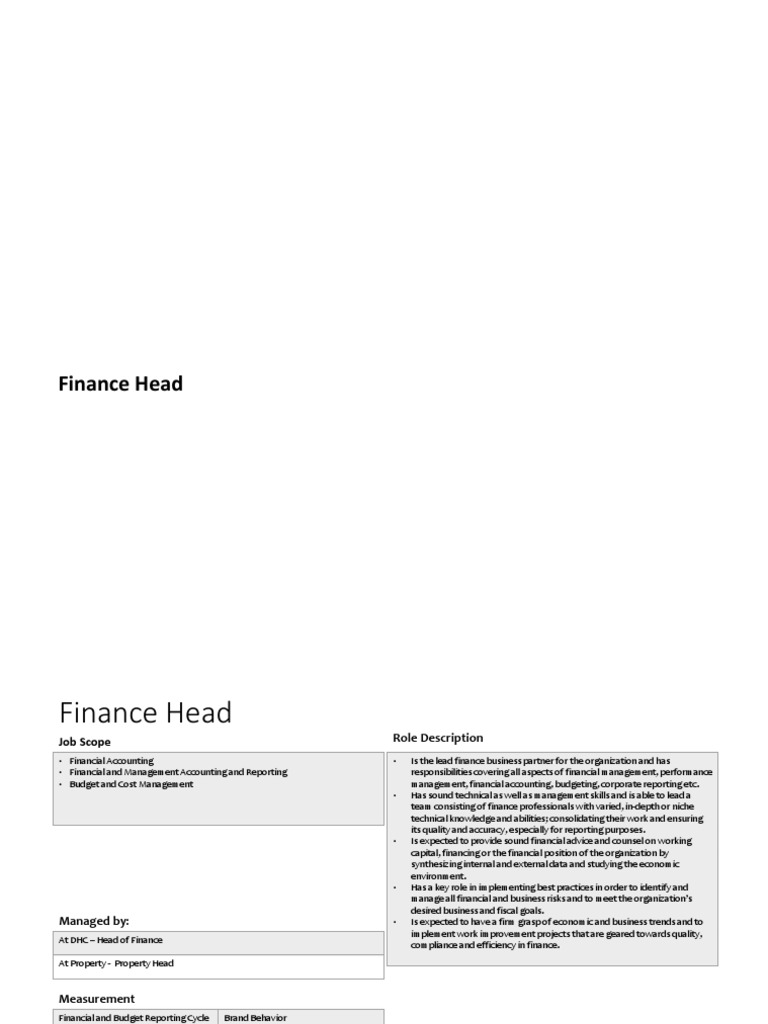 Finance Head Role and Responsibilities | PDF | Audit | Accounting