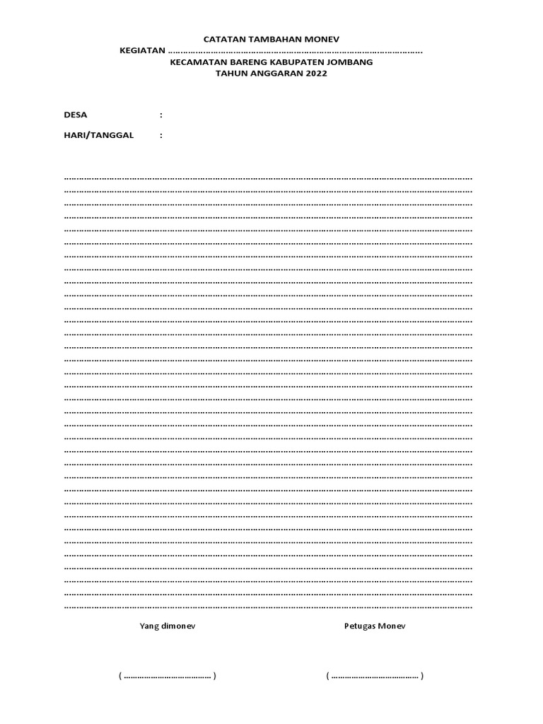 Contoh Form Laporan Hasil Monev Desa | PDF