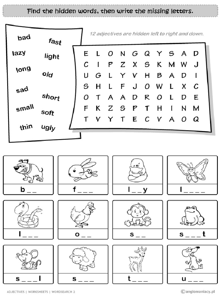Grammar Worksheets Adjectives Wordsearch 2 | PDF